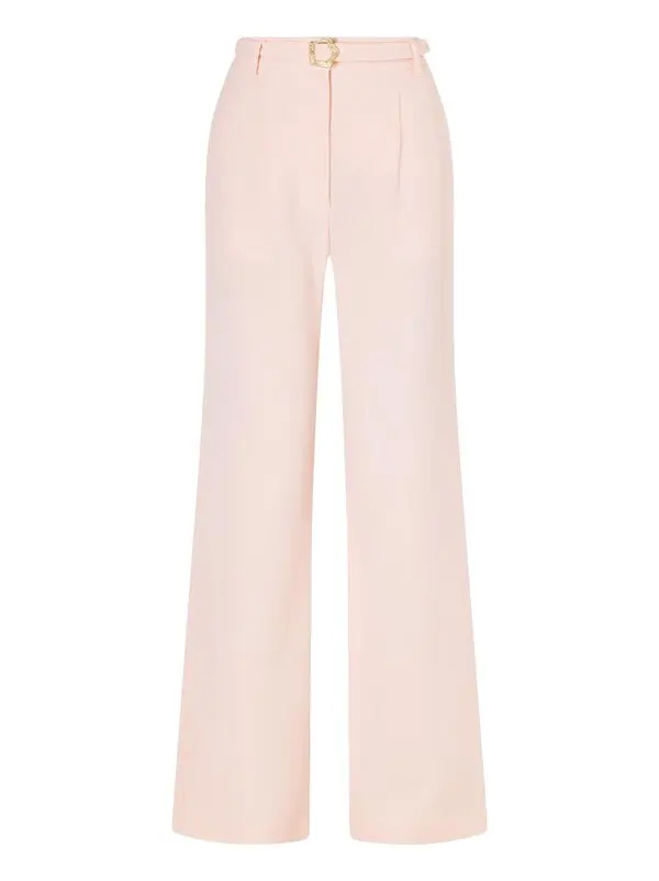 VIOLANTE NESSI Rota Belted Pleated Wool-crepe Pants - Pink