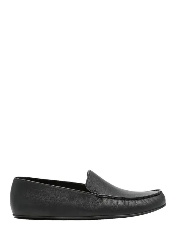 THE ROW Leo Grained Whipstitch Loafers - Black