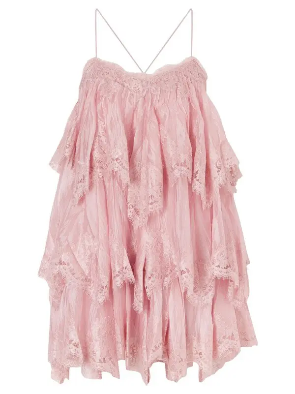 Aje Ophelia Lace-trimmed Crinkled-satin Mini Dress - Pink