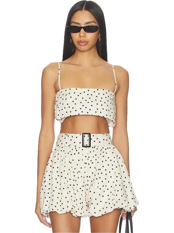 Matthew Bruch Structured Bandeau Crop Top - Cream With Black Polka Dot Lyocell