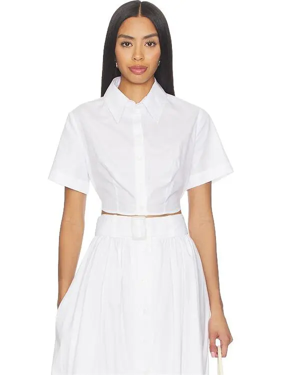 Matthew Bruch Cropped Tie Back Button Up - White Poplin