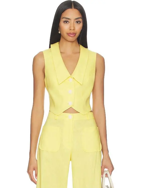 Matthew Bruch Collared V-neck Vest - Yellow Linen