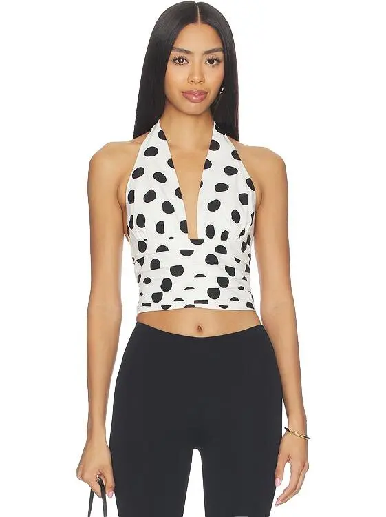 SANS FAFF Carlo Halter Top - White & Black Polka Dot
