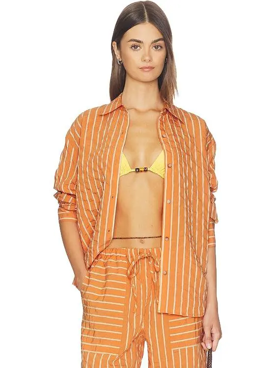 LA LIGNE Oversized Button-down Shirt - Apricot Stripe