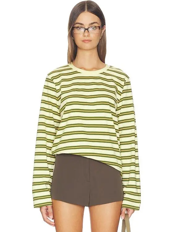 LA LIGNE Striped Long Sleeve Boyfriend Tee - Butter  Cactus & Apricot