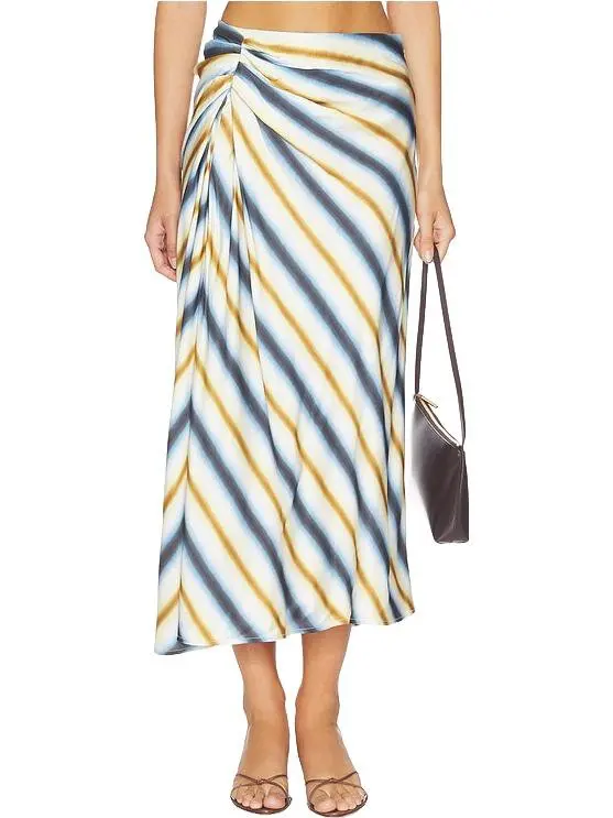 A.L.C. Striped Sateen Skirt - Tahoe Blue & Milk Chocolate