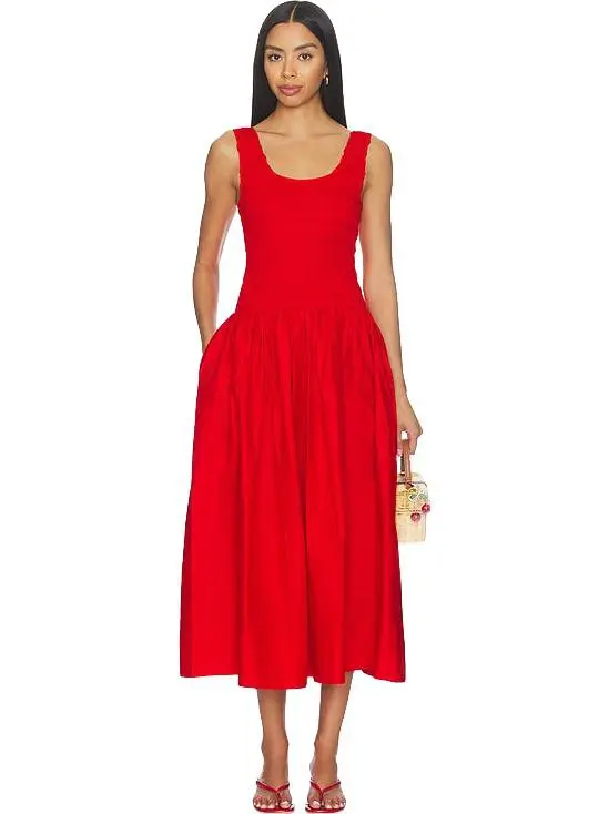 PISTOLA Alessia Smocked Drop Waist Dress - Maraschino