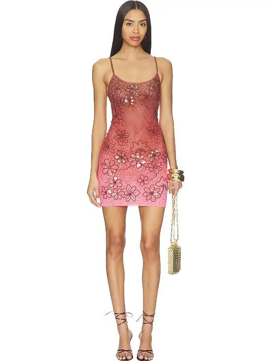 LESLIE AMON Angel Mini Embroidered Dress - Pink & Red