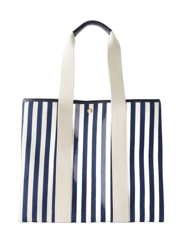 Rue De Verneuil Large Striped Canvas Tote - Navy