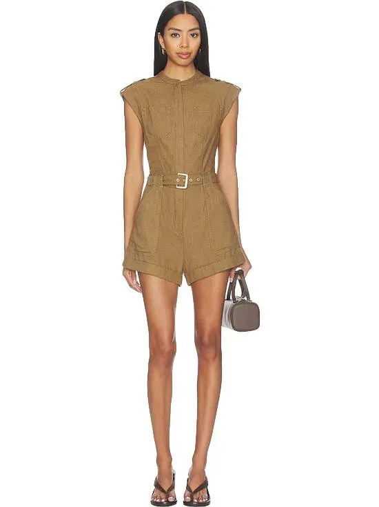 Simkhai Tinka Belted Romper - Tan