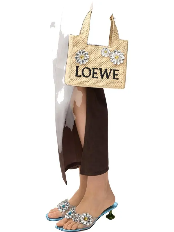 Loewe Mini Font Raffia Tote - Natural