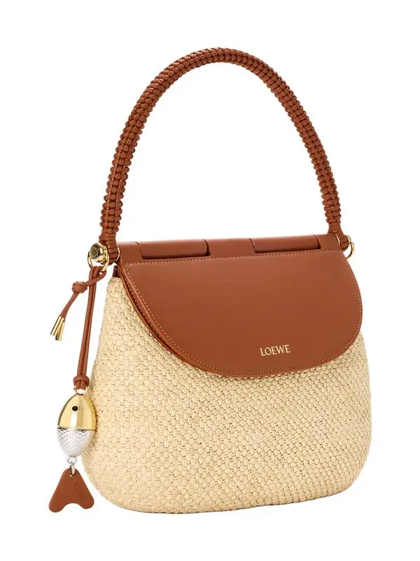 Loewe Medium Pescador Bag In Raffia And Leather - Natural/tan