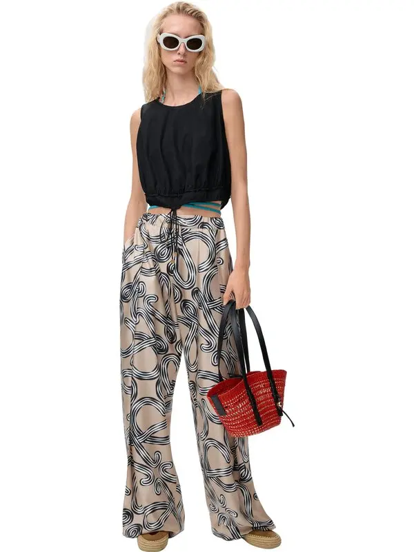 Loewe Printed Silk Twill Trousers - Beige/black
