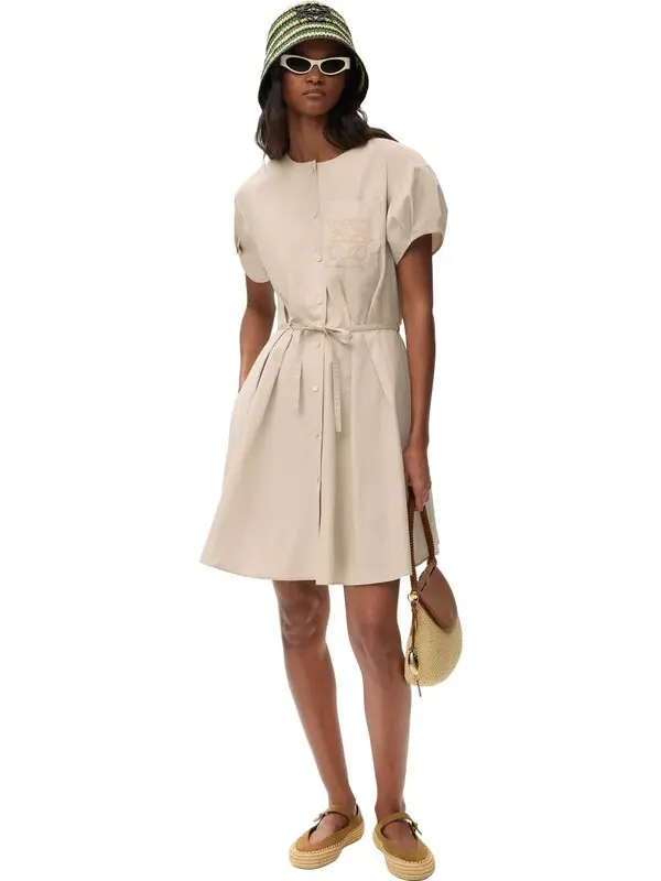 Loewe Shirt Dress In Cotton - Light Beige
