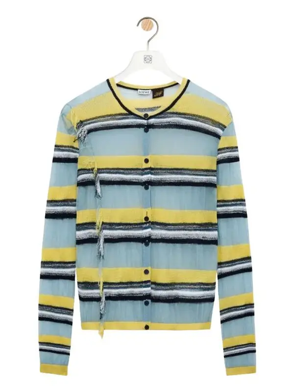 Loewe Cardigan In Viscose And Cotton Blend - Blue/multicolor