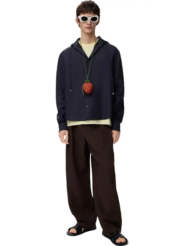 Loewe Hooded Shirt In Cotton And Linen - Navy/black