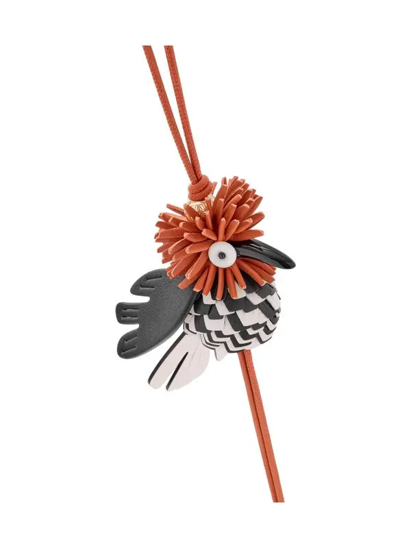 Loewe Hoopoe Bird Charm In Classic Leather Skin - Orange/black