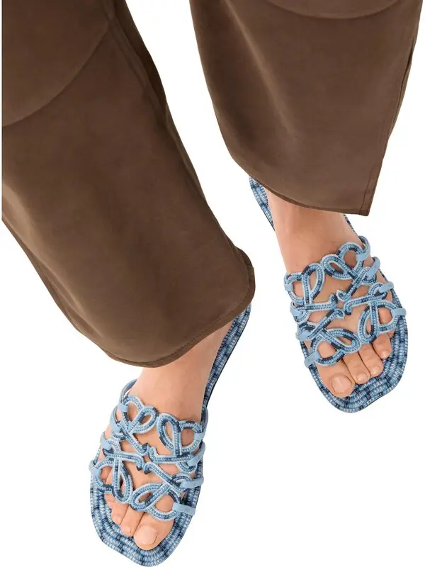 Loewe Petal Anagram Embroidered Canvas Slide - Baby Blue
