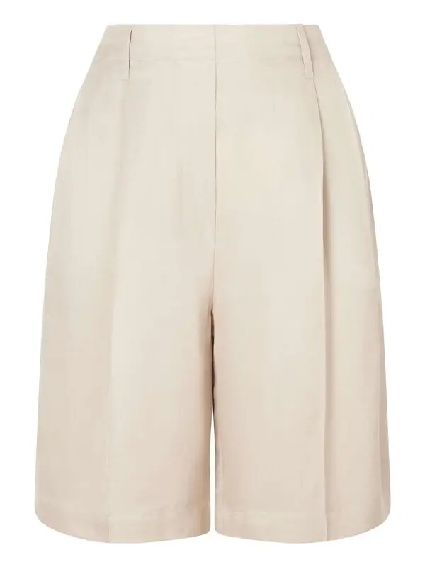 LESET Kim Pleated Woven Shorts - Beige