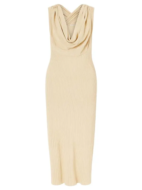 KALLMEYER Ribbed-knit Cotton-blend Midi Dress - Beige