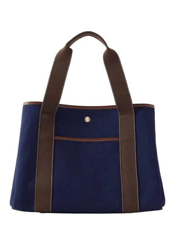 Rue De Verneuil Traversée Medium Leather And Webbing-trimmed Canvas Tote - Blue