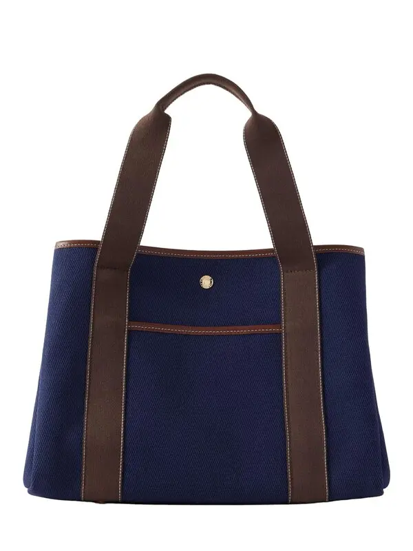 Rue De Verneuil Traversée Medium Leather And Webbing-trimmed Canvas Tote - Navy