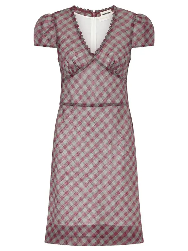 SHUSHU/TONG Gingham Lace-trimmed Linen Mini Dress - Burgundy