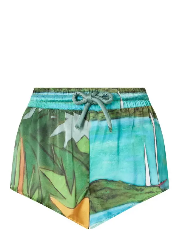 DONDE ESTEBAN Magdalena Printed Silk-blend Satin Mini Shorts - Blue