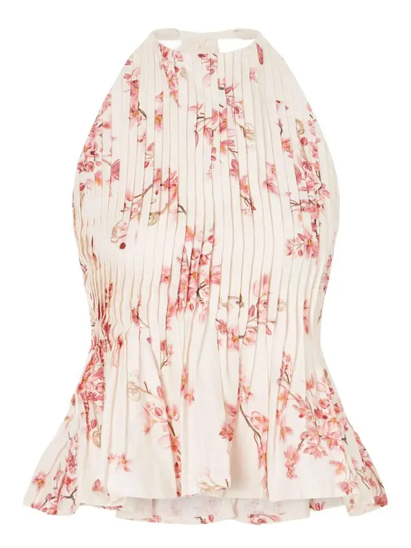 Agua Bendita Pleated Floral-printed Linen Blouse - Pink