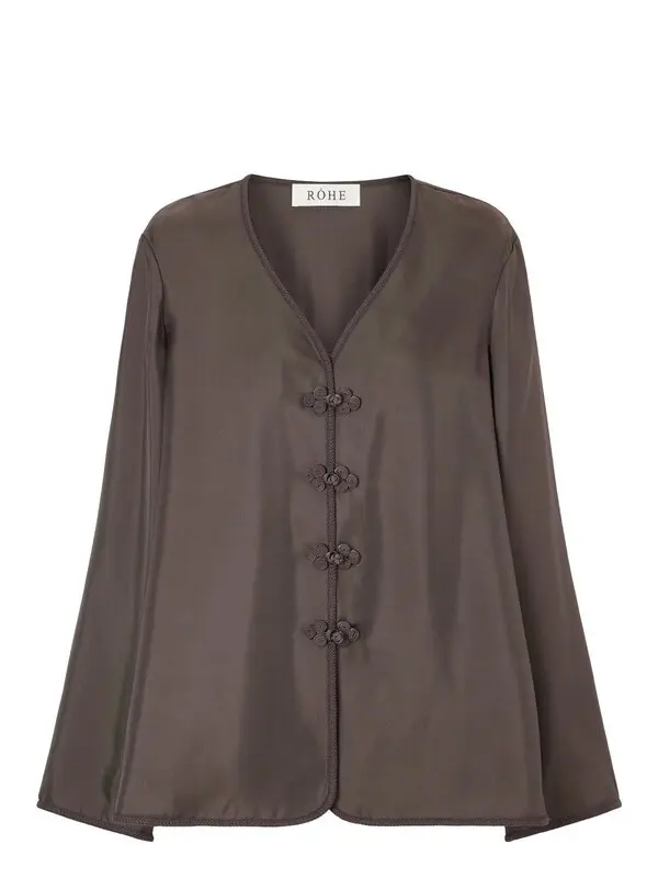 RÓHE Mandarin Silk-satin Top - Brown