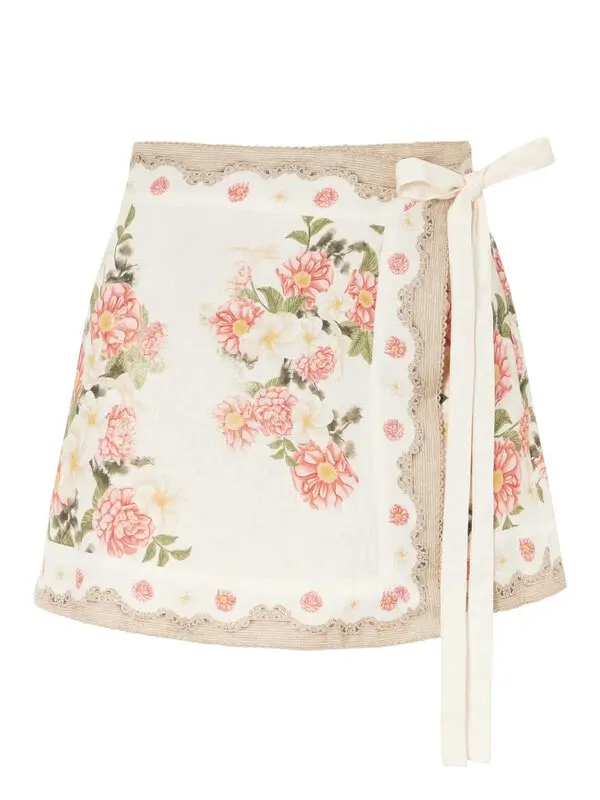 Agua Bendita Luna Paraiso Floral-printed Linen Mini Skirt - Pink