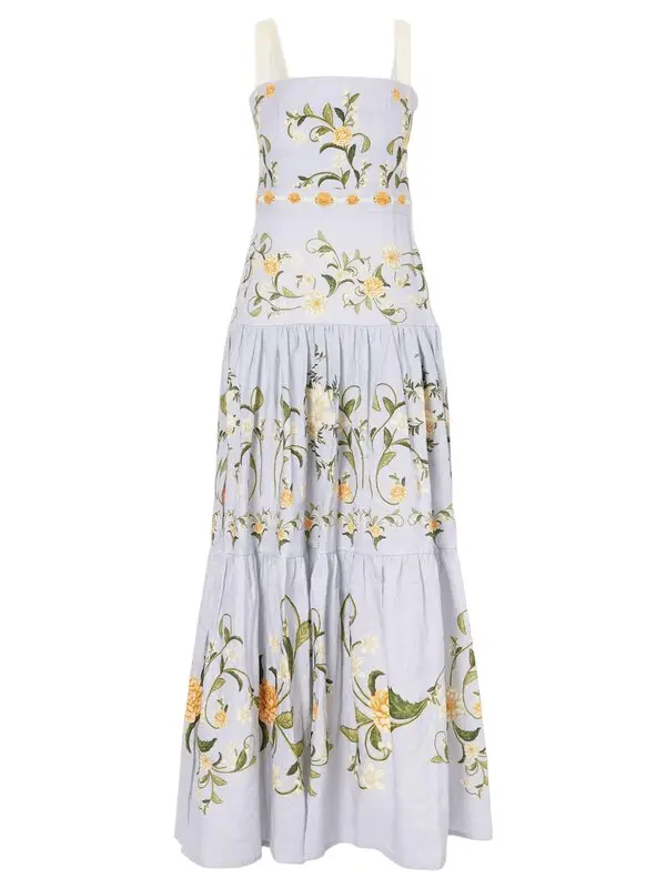 Agua Bendita Cinefila Floral-printed Linen Maxi Dress - Blue