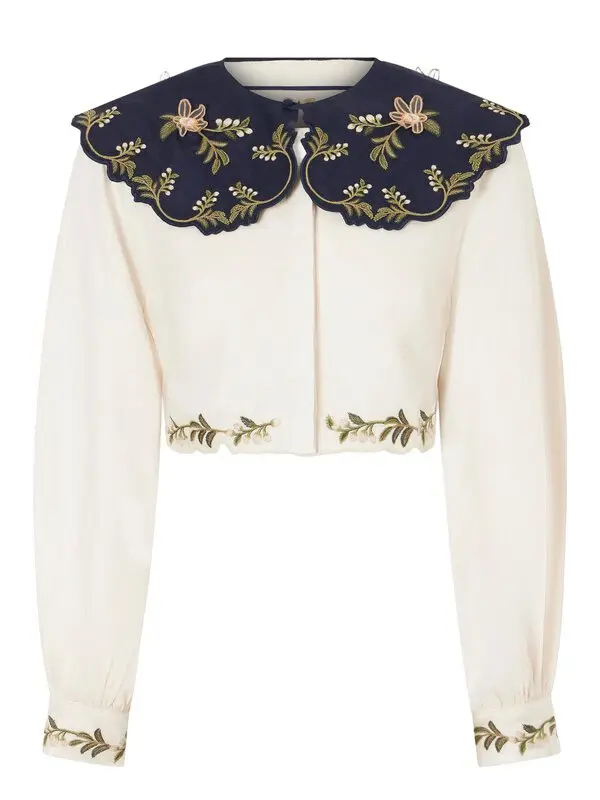 Agua Bendita Embroidered Linen Shirt With Removable Collar - Neutrals