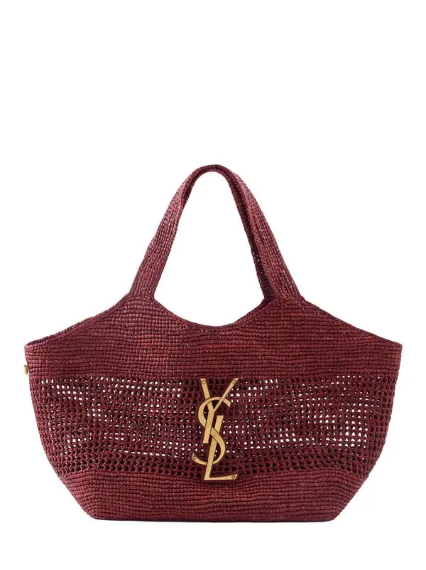 Saint Laurent Icare Maxi Leather-trimmed Raffia Tote - Red