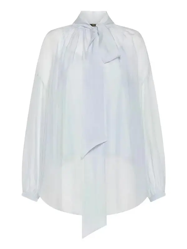 Seventy Pussy-bow Semi-sheer Blouse - Blue