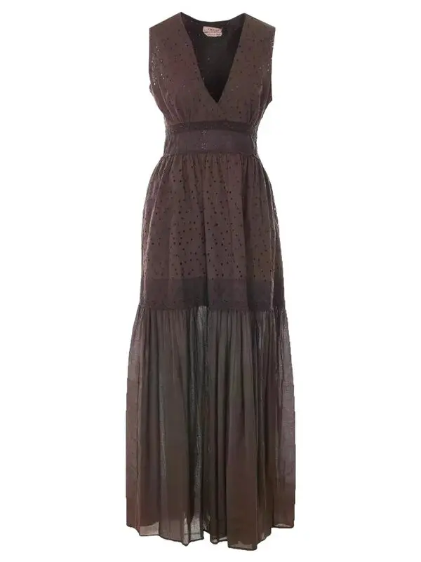 TWINSET Broderie-anglaise Flounced Dress - Brown