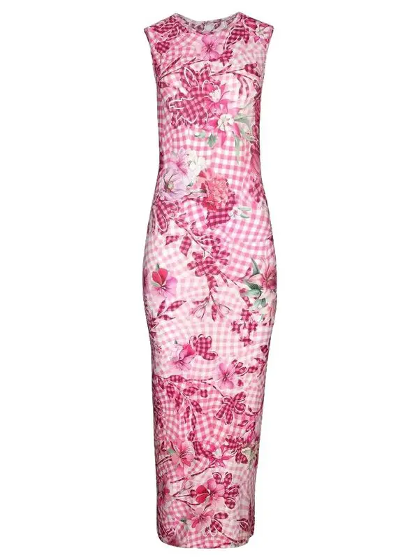 MARY KATRANTZOU Dionne Floral-print Gingham Midi Dress - Pink