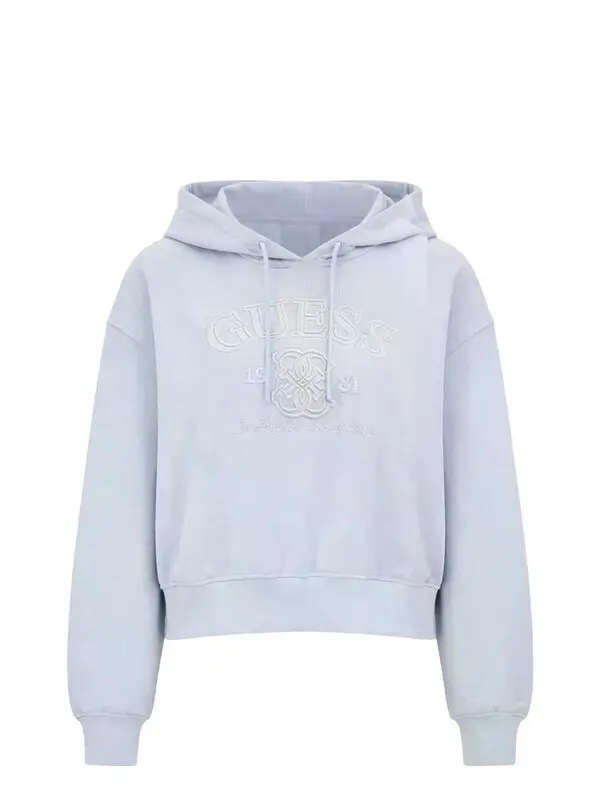 Guess Logo-embroidered Cropped Hoodie - Blue