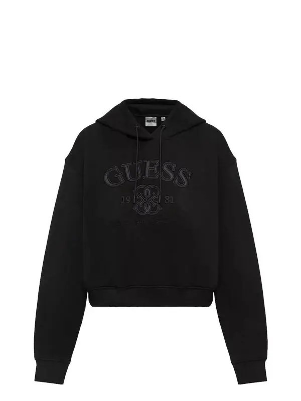 Guess Embossed Logo Drawstring Hoodie - Black