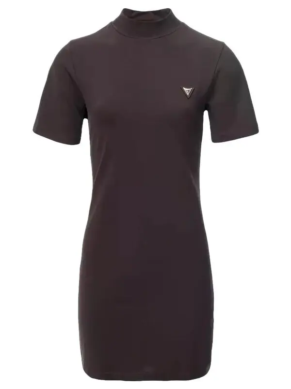 Guess Sonia High-neck Mini Dress With Logo Plaque - Brown
