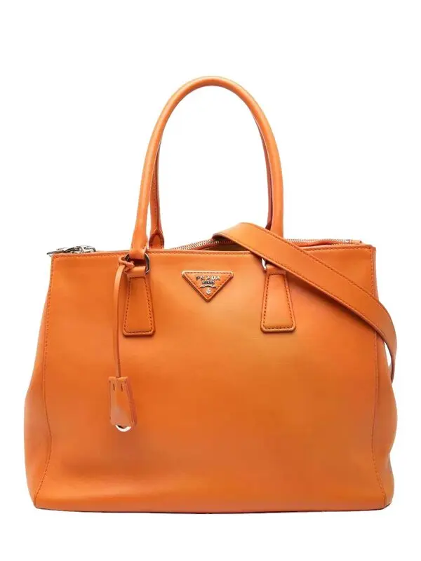 Prada 2010-2026 Medium Soft Calf Galleria Double Zip Tote Satchel - Orange