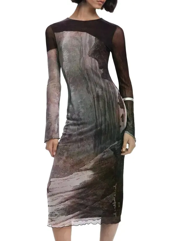 Desigual Printed Long-sleeve Midi Dress - Brown