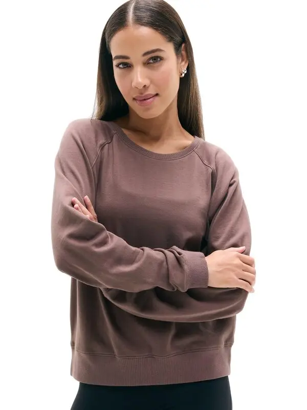 Athleta Airy Cotton Terry Crewneck Sweatshirt - Driftwood