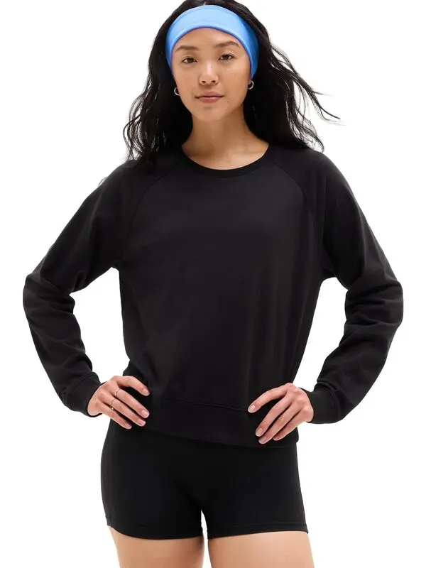 Athleta Airy Cotton Terry Crewneck Sweatshirt - Black