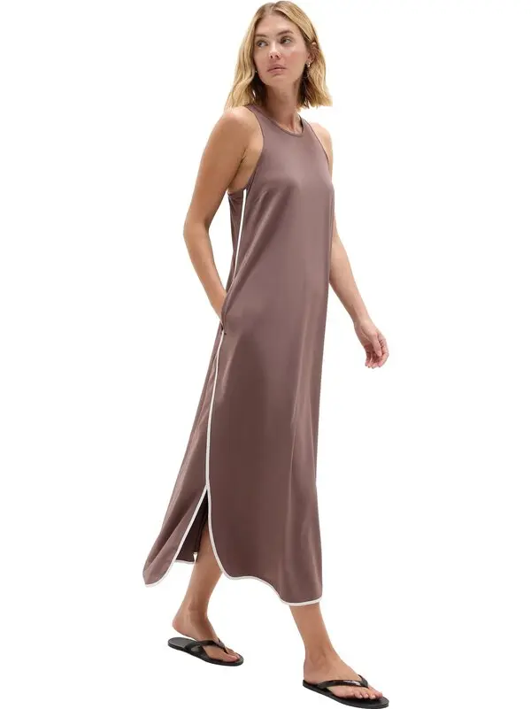 Athleta Featherweight Stretch Maxi Journey Dress - Driftwood/white