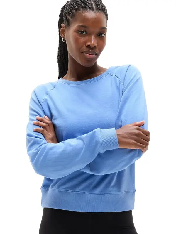 Athleta Airy Cotton Terry Crewneck Sweatshirt - Waterfall