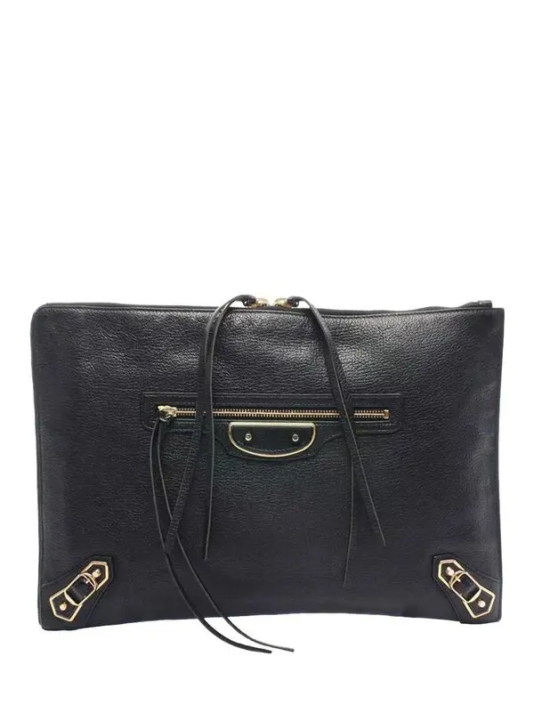 Balenciaga 2010-2026 Goatskin Motocross Classic Metallic Edge Clutch Bag - Black