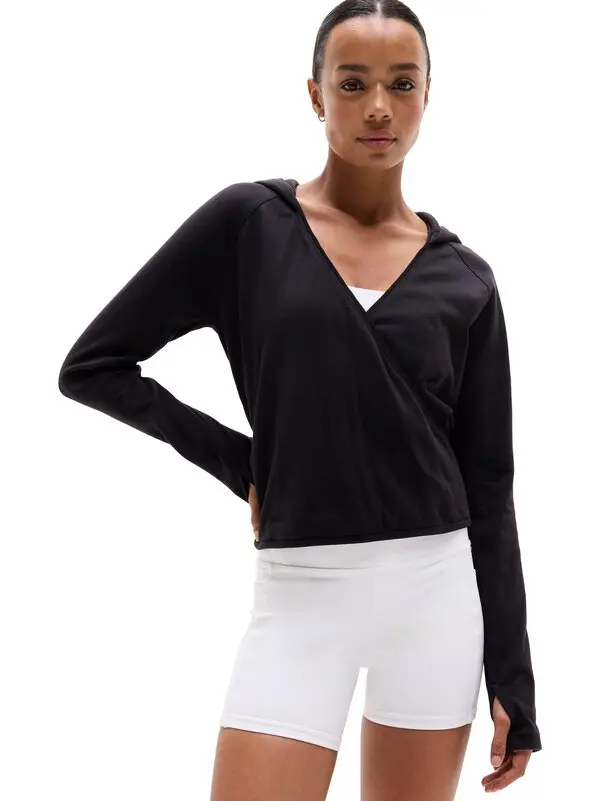 Athleta Airy Cotton Terry Wrap Hoodie - Black