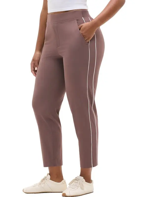 Athleta Brooklyn Piping Ankle Pant - Driftwood/white