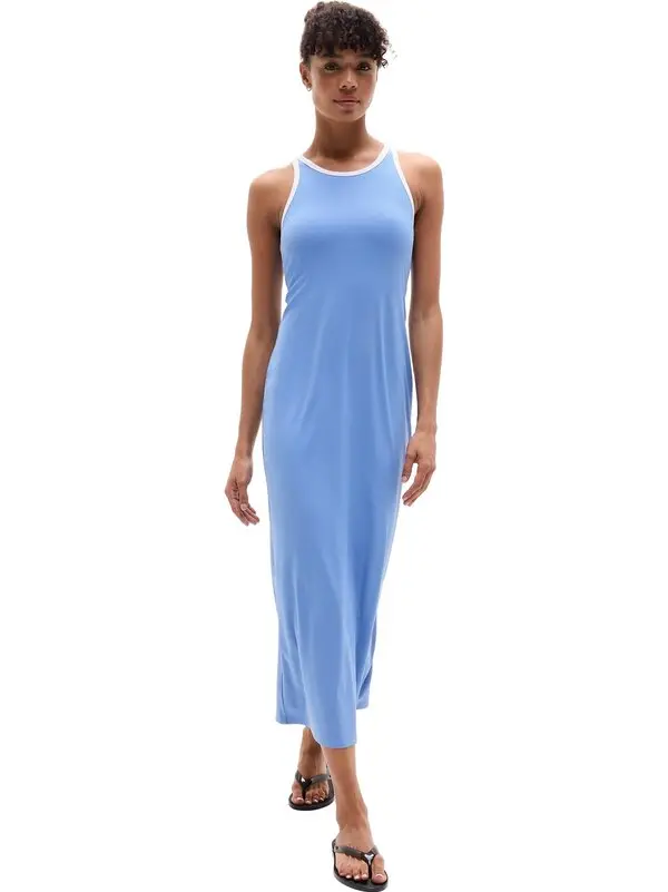 Athleta Signature Rib Maxi Dress - Waterfall/white